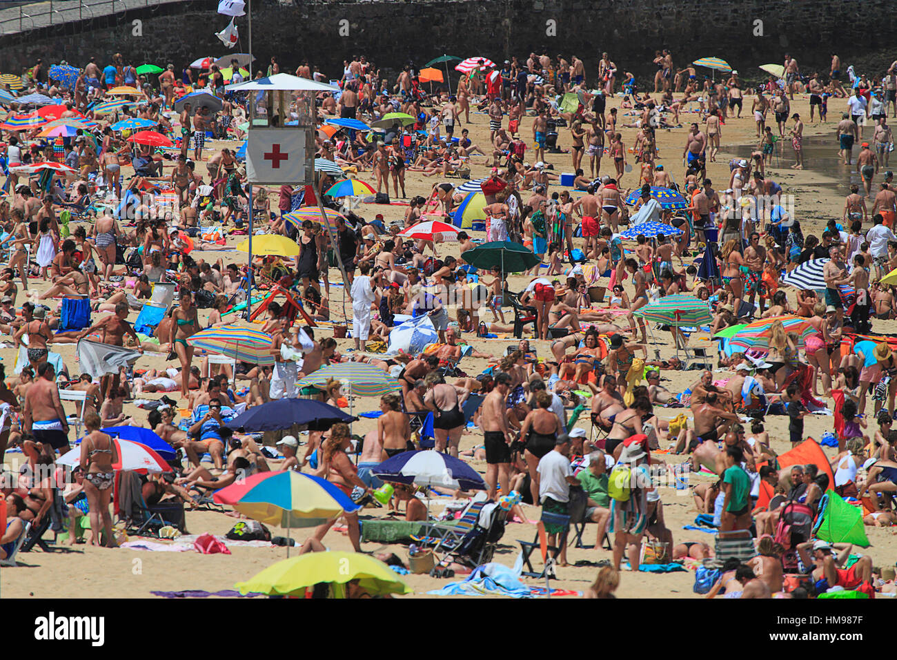 Spain, Basque Country. The crowded beach of San Sebastian. La Concha ...