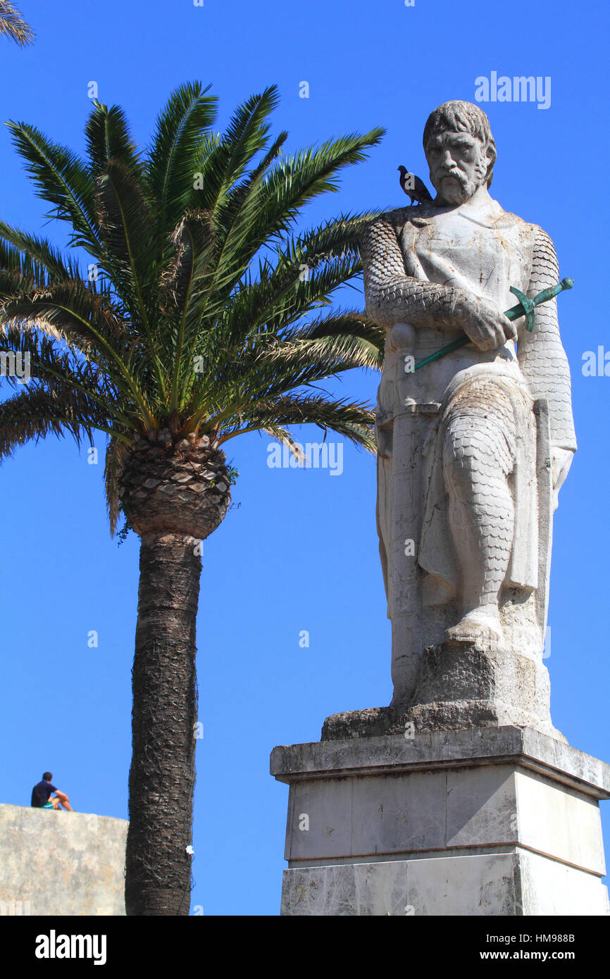 Spain, Andalusia, Tarifa, Paseo de la Alameda. Statue of Guzman el ...