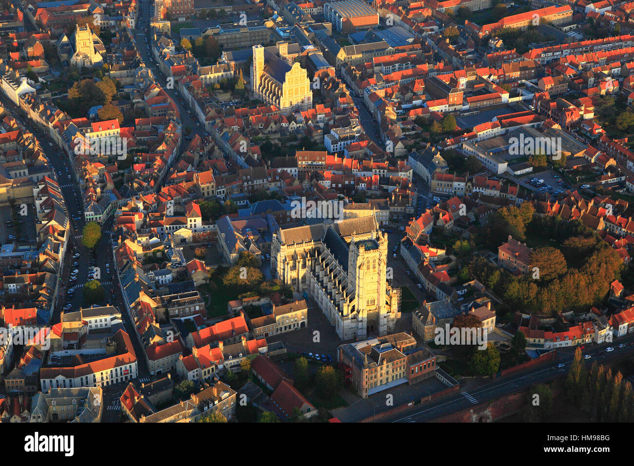 France, Northern France, Pas de Calais, Aerial view of Saint-Omer city ...