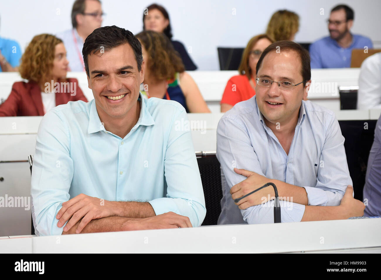 Politicians Pedro Sánchez, César Luena during the meeting of the ...