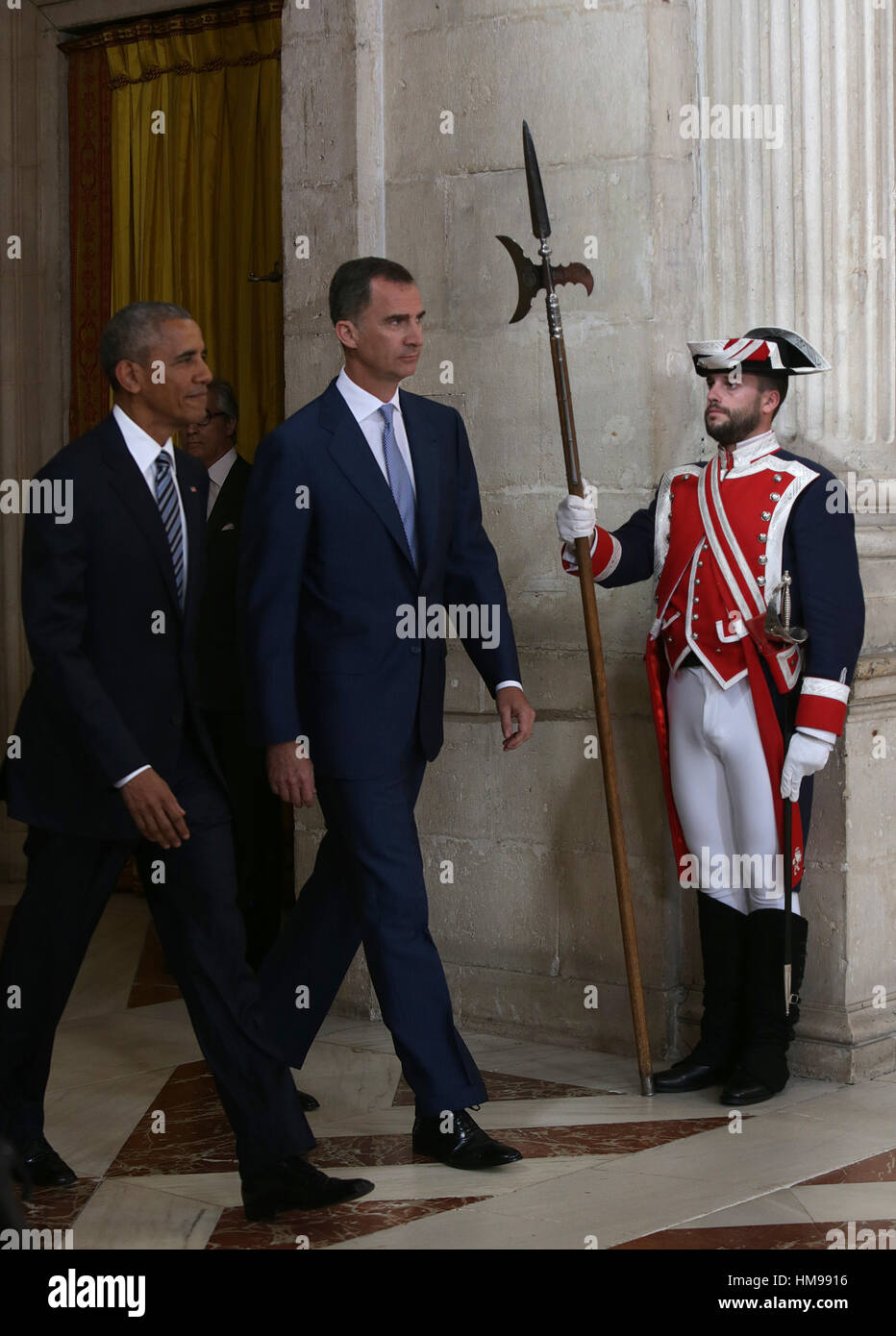 U.S. President Barack Obama with Spain's King Felipe at Royal Palace in ...
