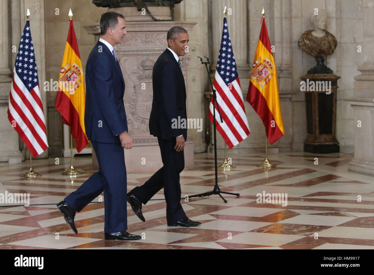 U.S. President Barack Obama with Spain's King Felipe at Royal Palace in ...