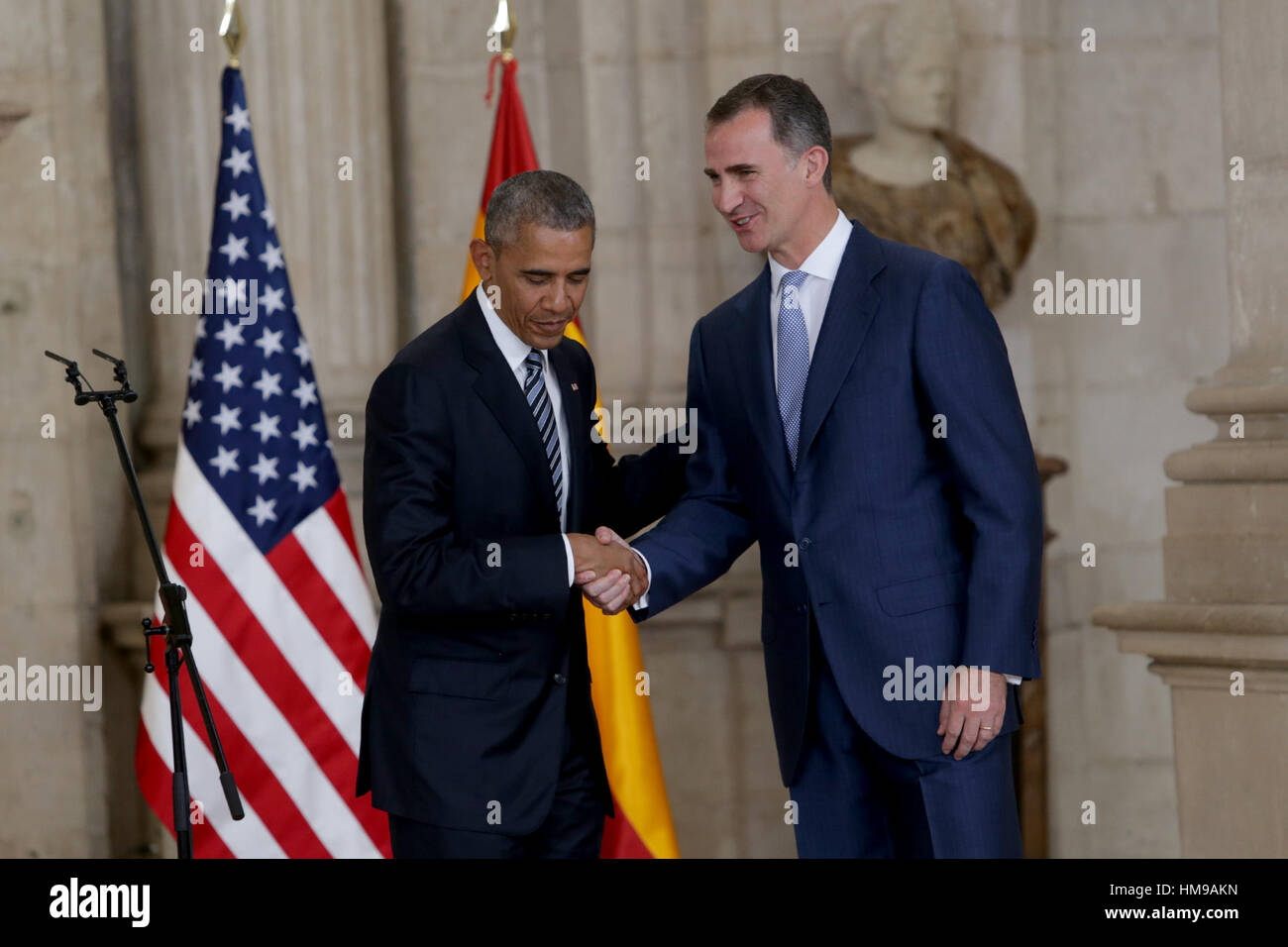 U.S. President Barack Obama with Spain's King Felipe at Royal Palace in ...
