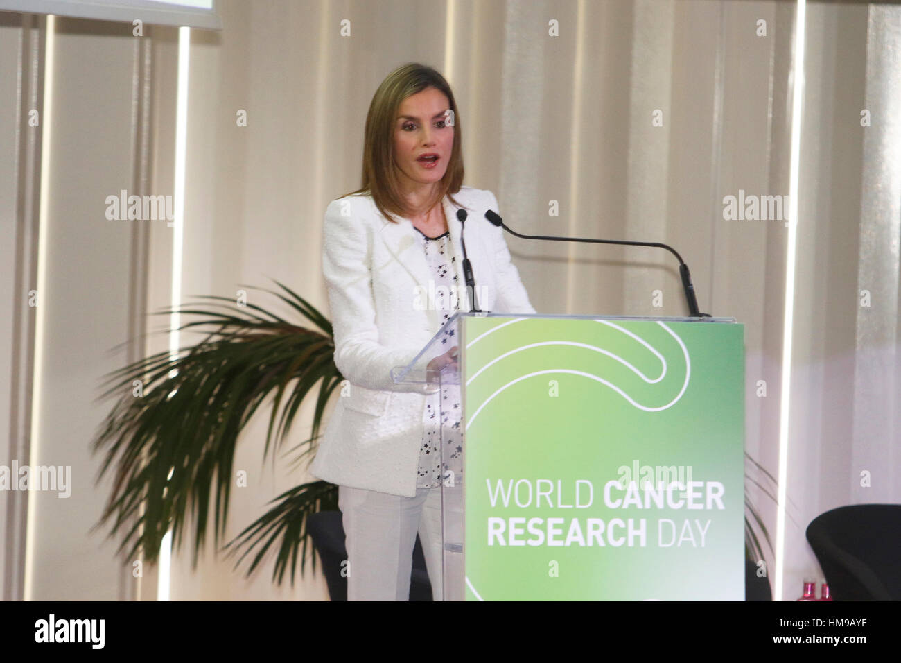 Queen Letizia of Spain during a conference at the World Day of Cancer ...
