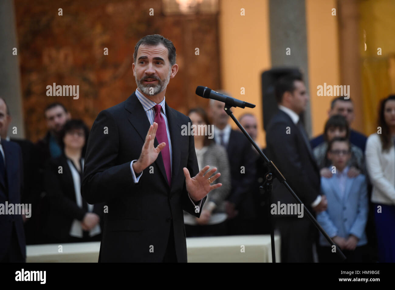 King Felipe VI of Spain during audience at the children winners of the ...