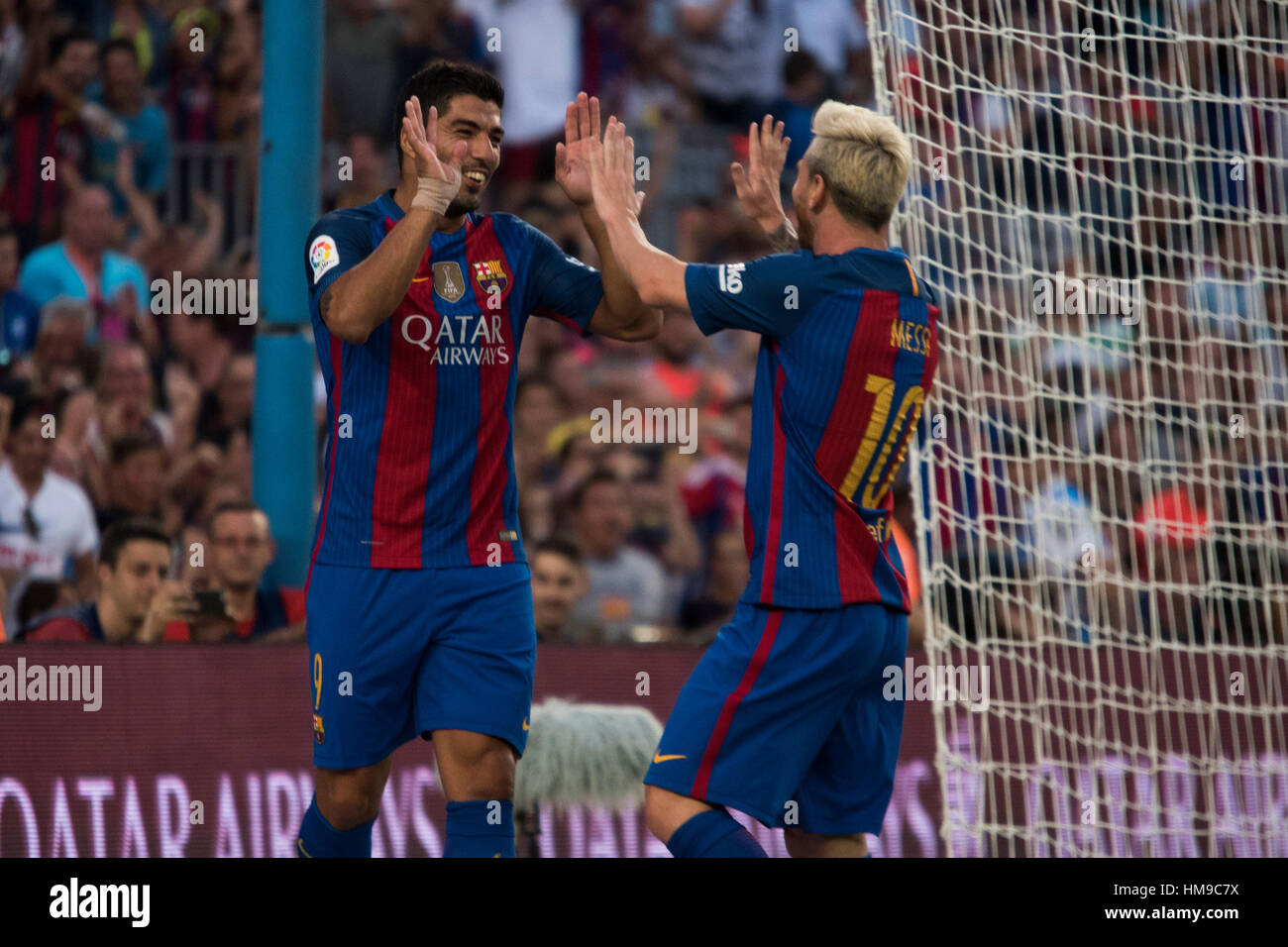 Luis Suarez and Leo Messi during Joan Gamper Trophy friendly soccer ...