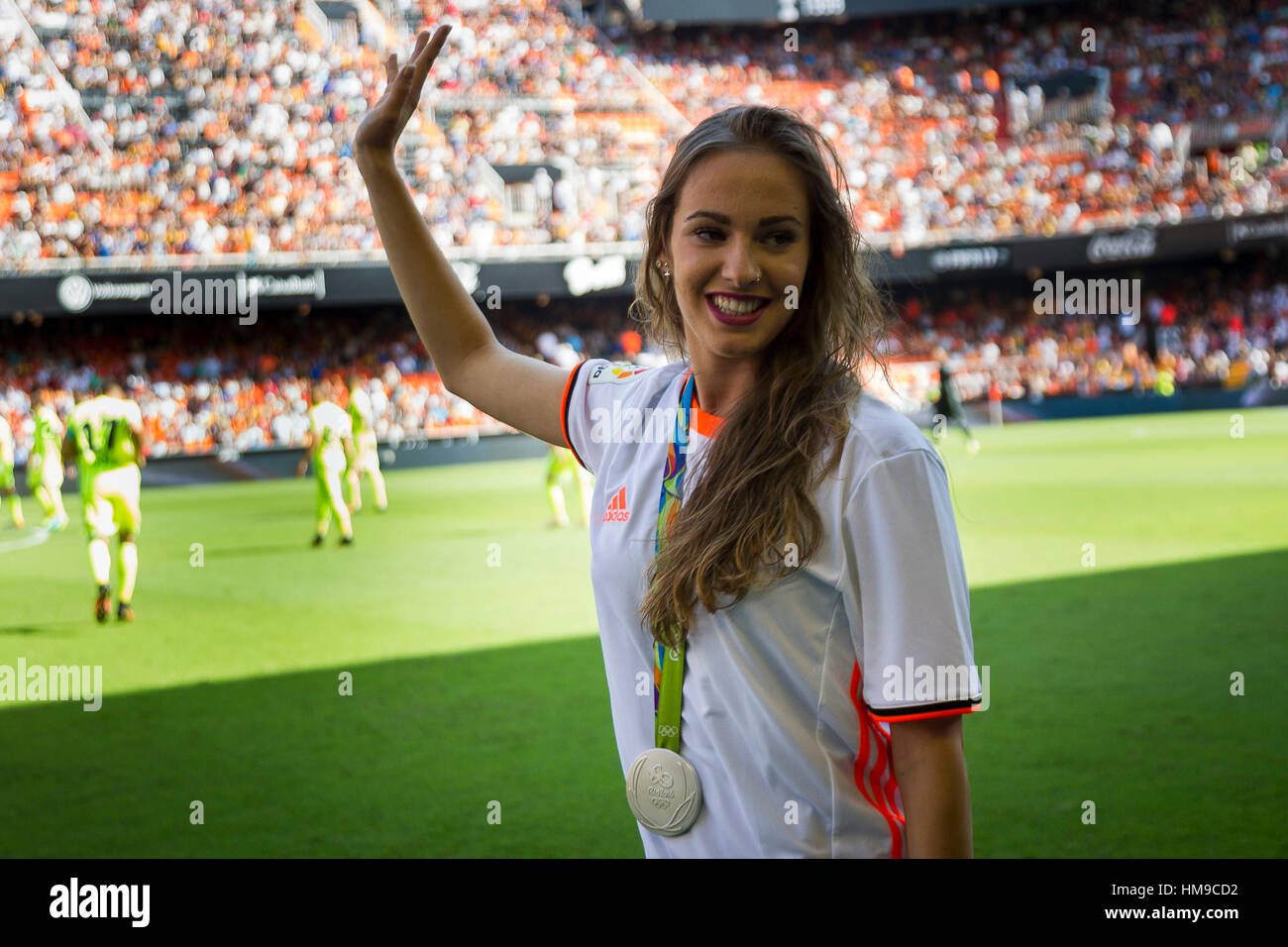 Olimpyc athlete Elena Lopez during the Spanish La Liga Santander soccer ...