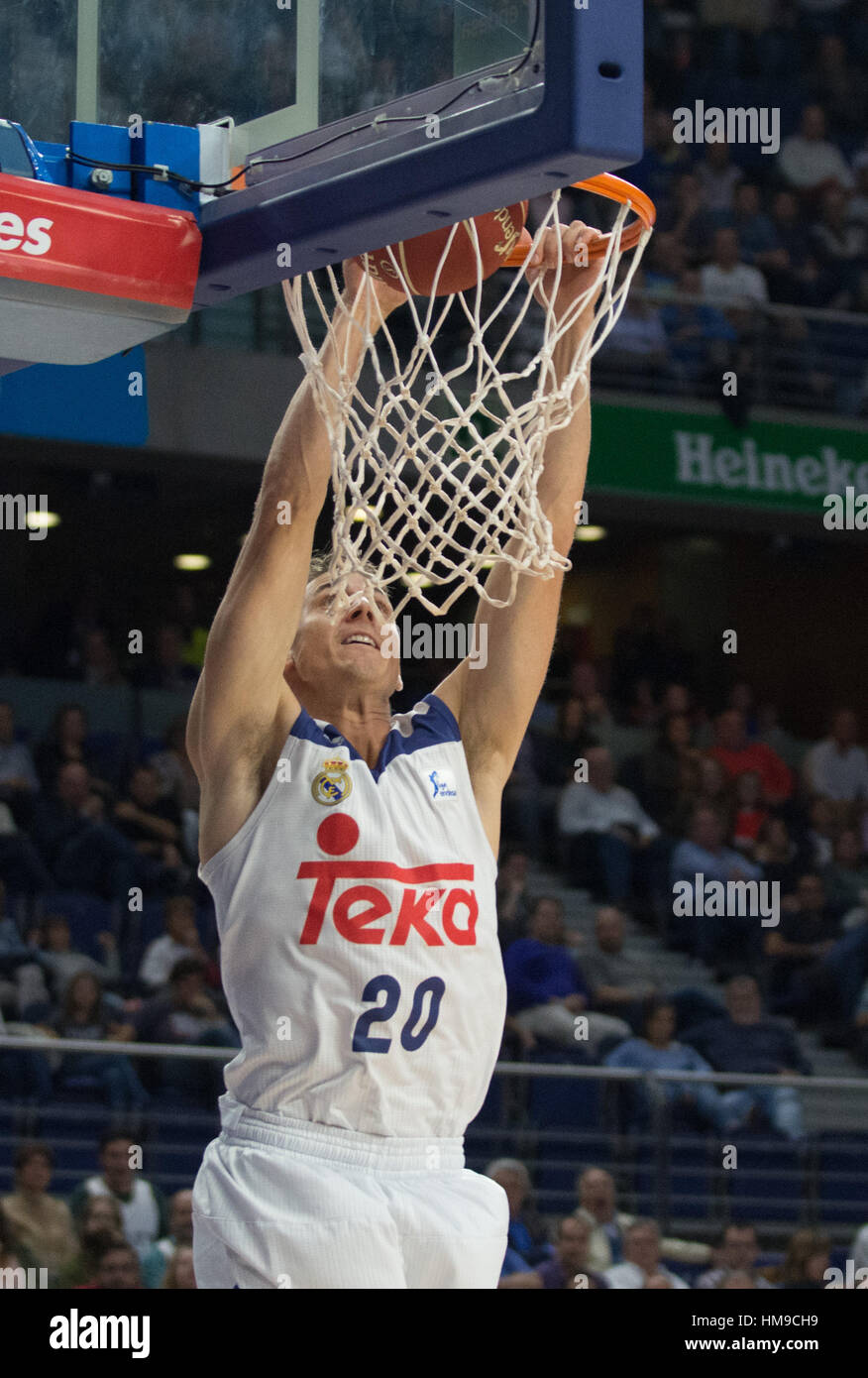 during the basketball game between Real Madrid vs Murcia in the ...