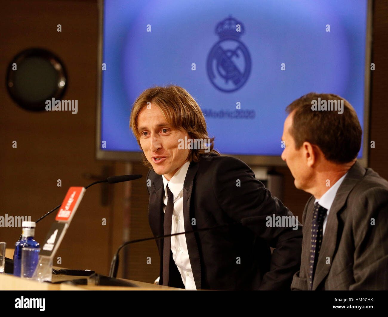 The player Luka Modric during a press conference after his renewal with ...