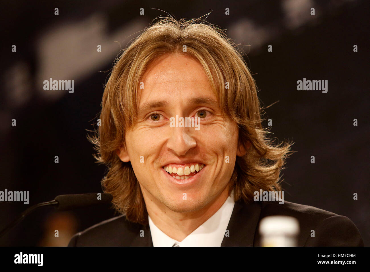 The player Luka Modric during a press conference after his renewal with ...