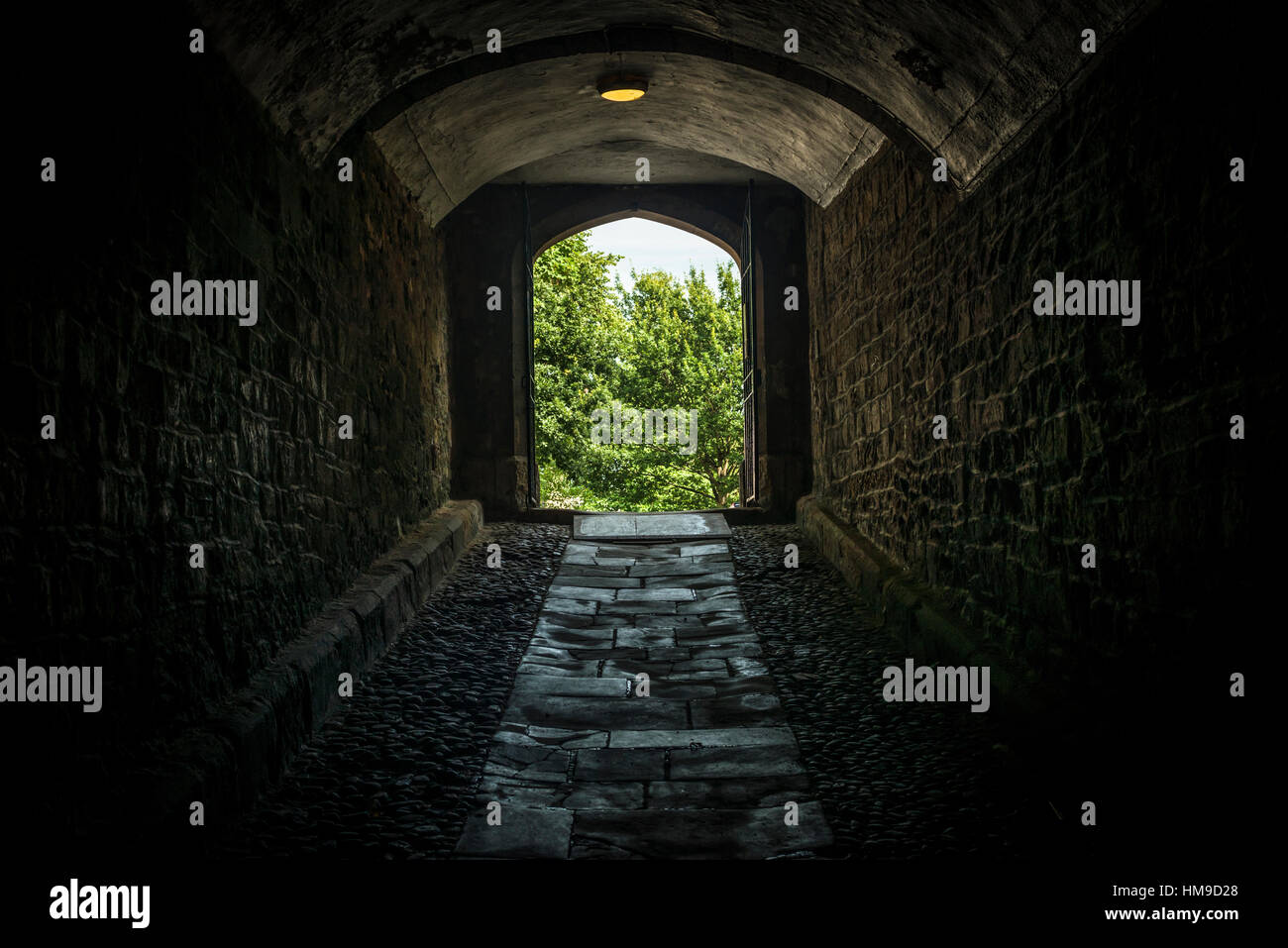 Tunnel from the River Wear path through to Durham Castle courtyard and ...