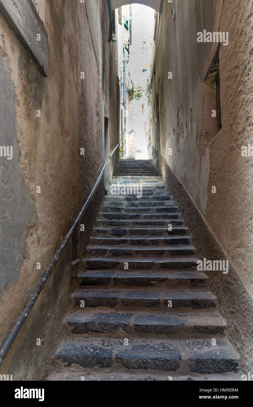 Alley and steps in Portovenere in the Ligurian region of Italy near the ...