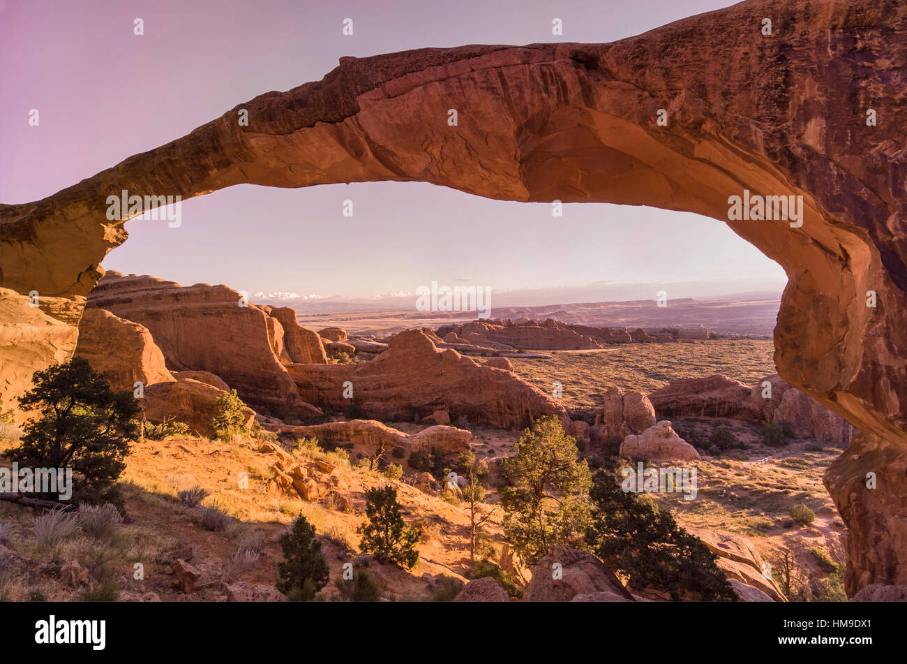 Landscape Arch at sunrise, Arches National Park, Utah Stock Photo - Alamy