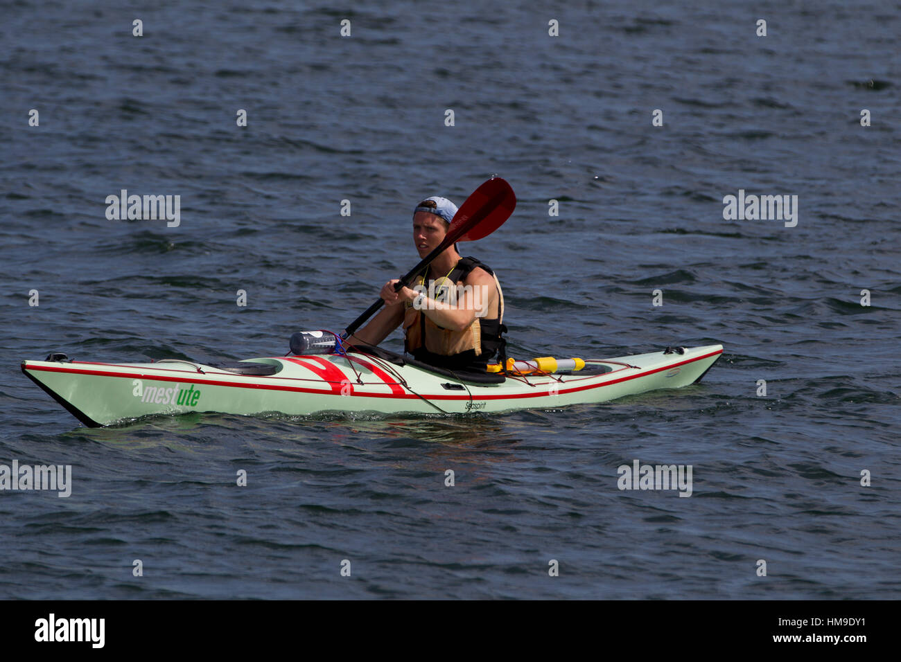 Male kayaker in the Swedish archipelago Stock Photo - Alamy