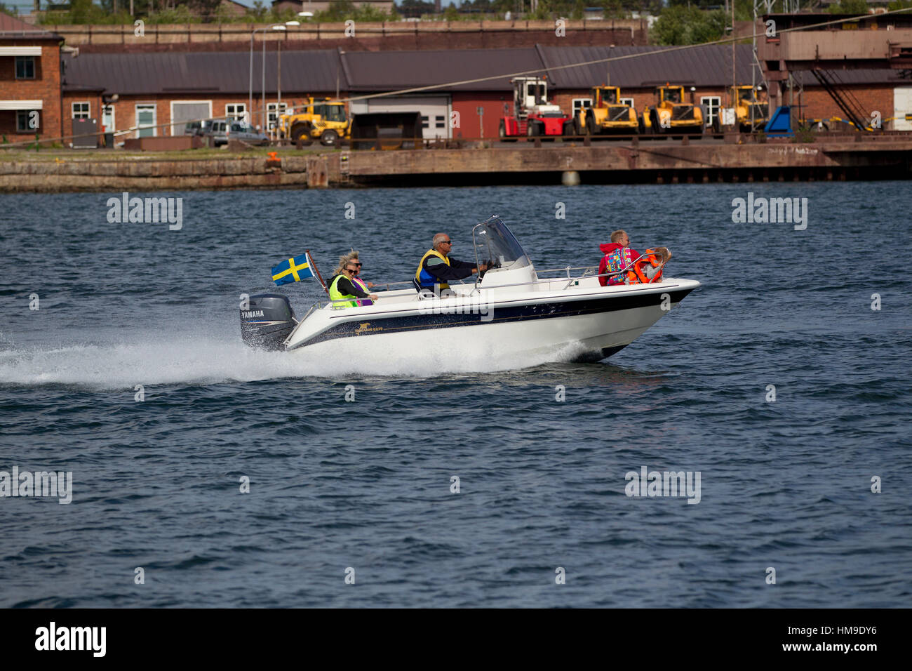 Boat race with a fast American boats in a Swedish port Stock Photo - Alamy