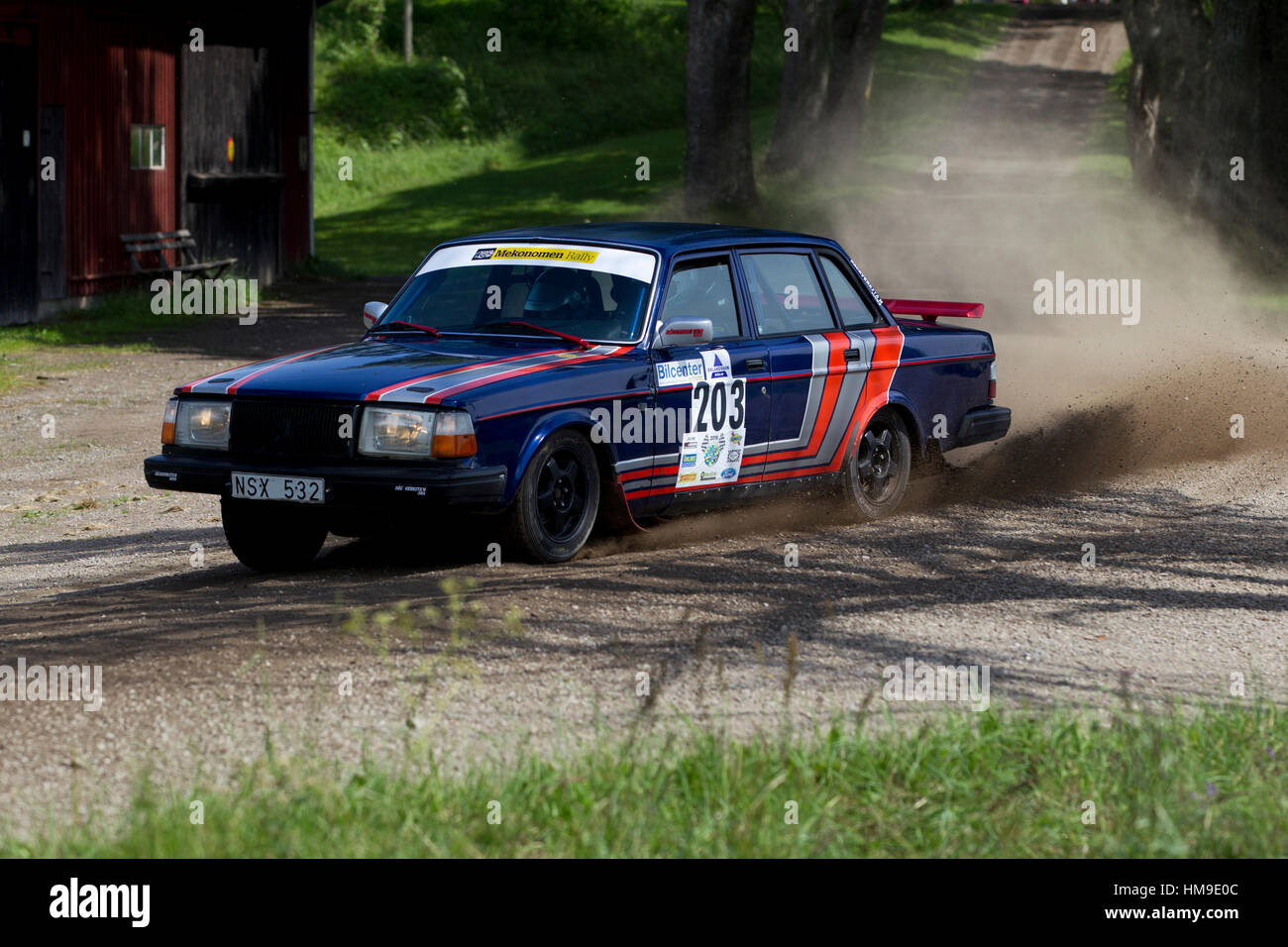 Rally car at full speed on a dirt road in Sweden Stock Photo - Alamy