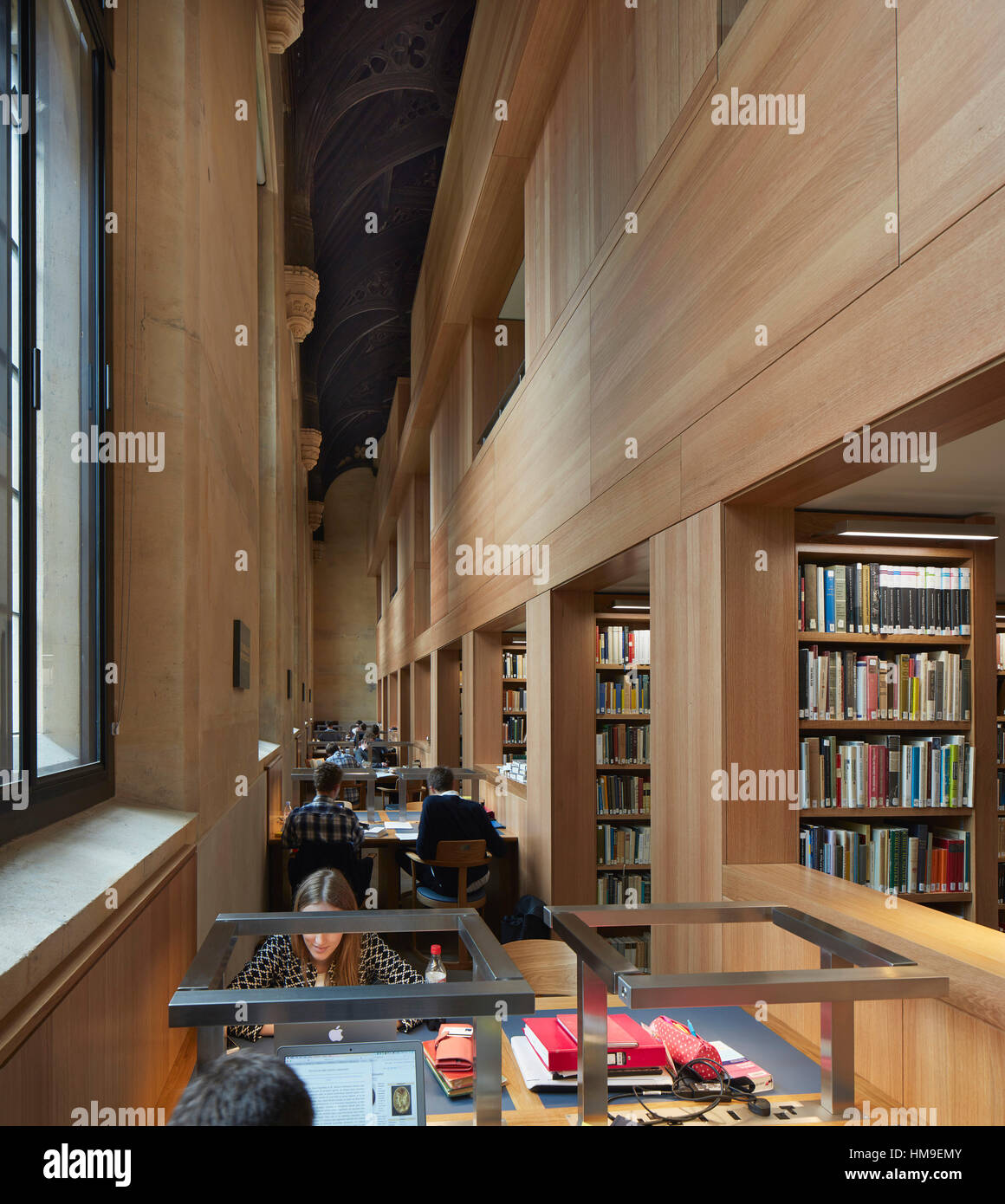 Remodeled interior of Buckler building, study areas arranged on ground ...