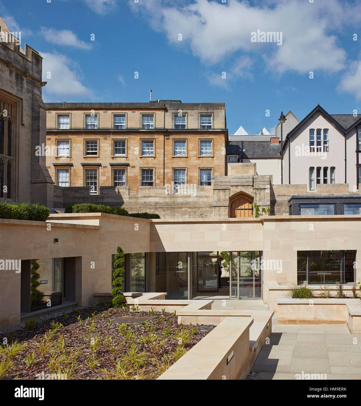 Landscaped approach and main entrance to Longwall Library. Longwall Library, Oxford, United ...