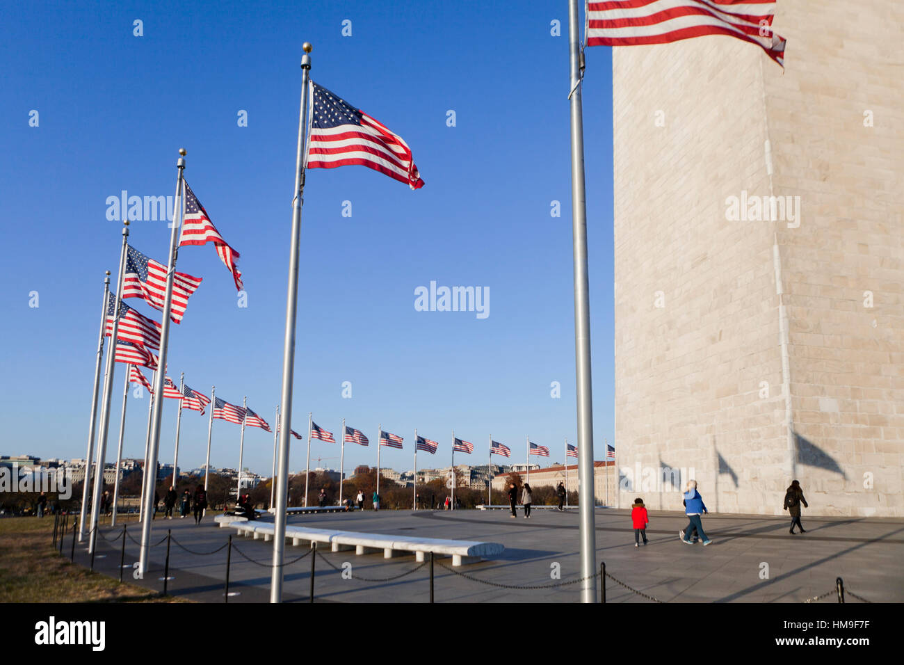 American flags encircling the Washington Monument - Washington, DC USA ...