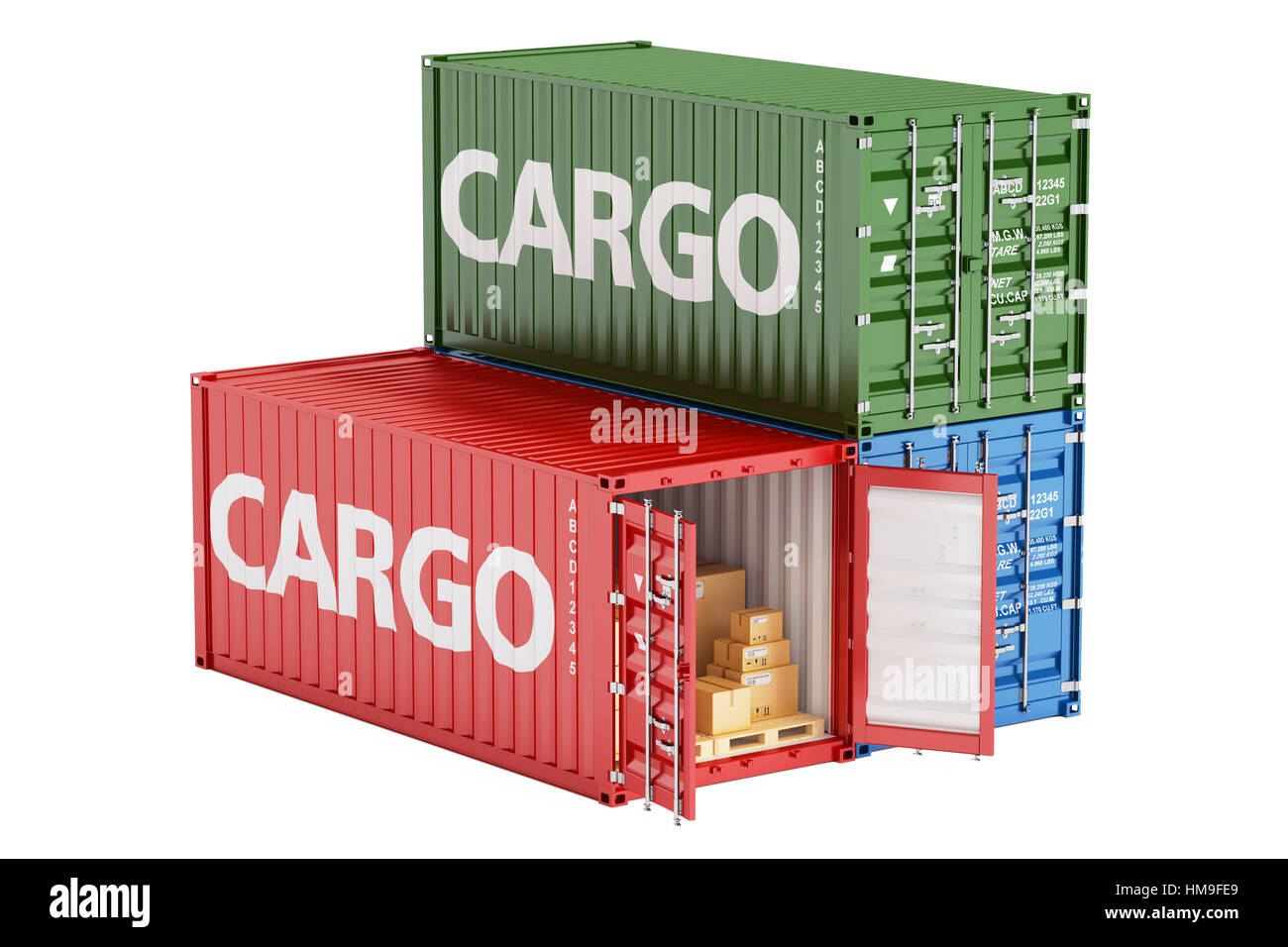 Cargo containers with parcels, 3D rendering isolated on white ...