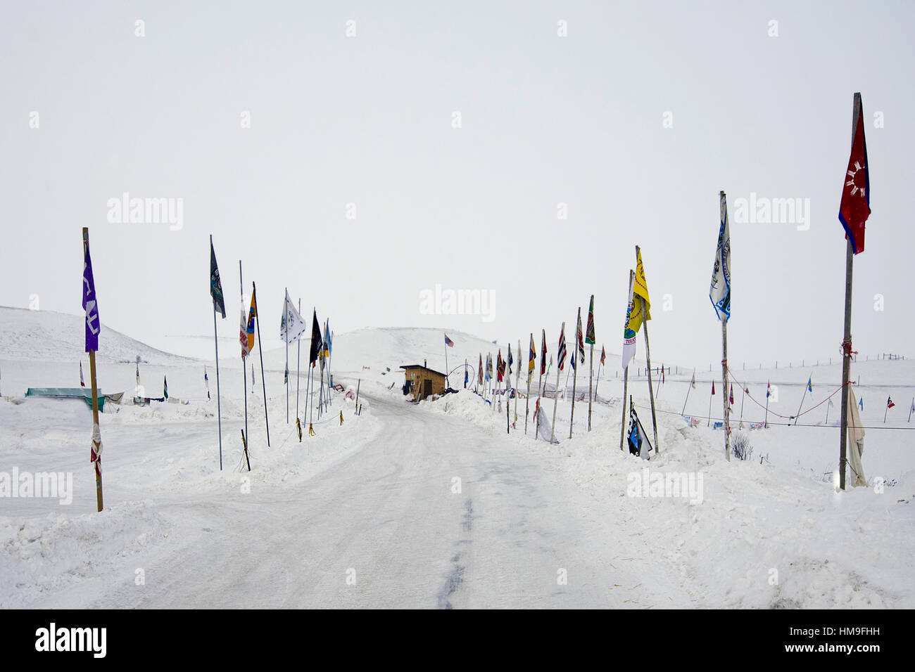 Check point entrance to the Oceti Sakowin Camp, Cannon Ball, North ...