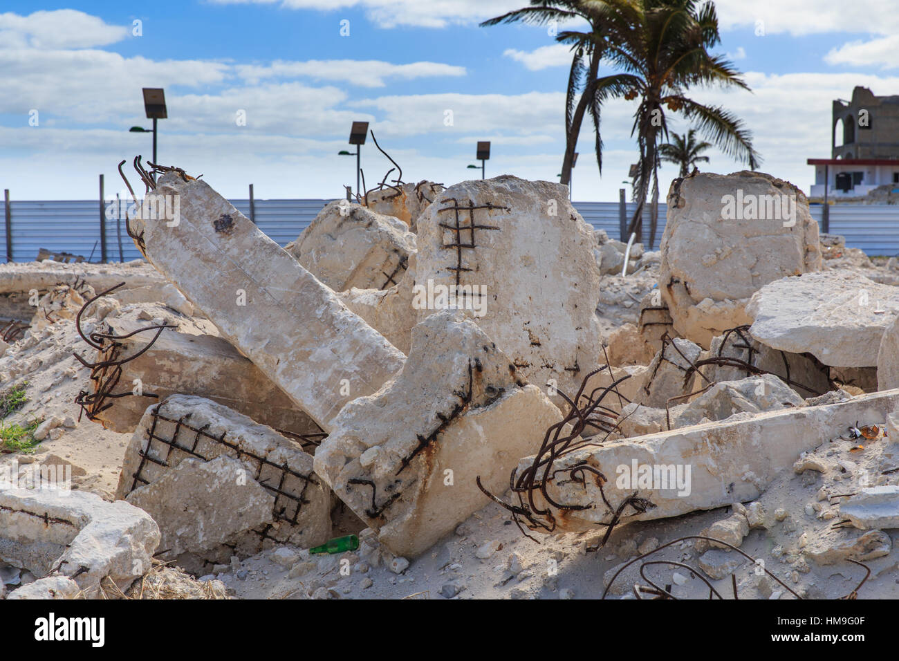 Building Rubble Concrete and Rebar,the ruins of a building after it was ...