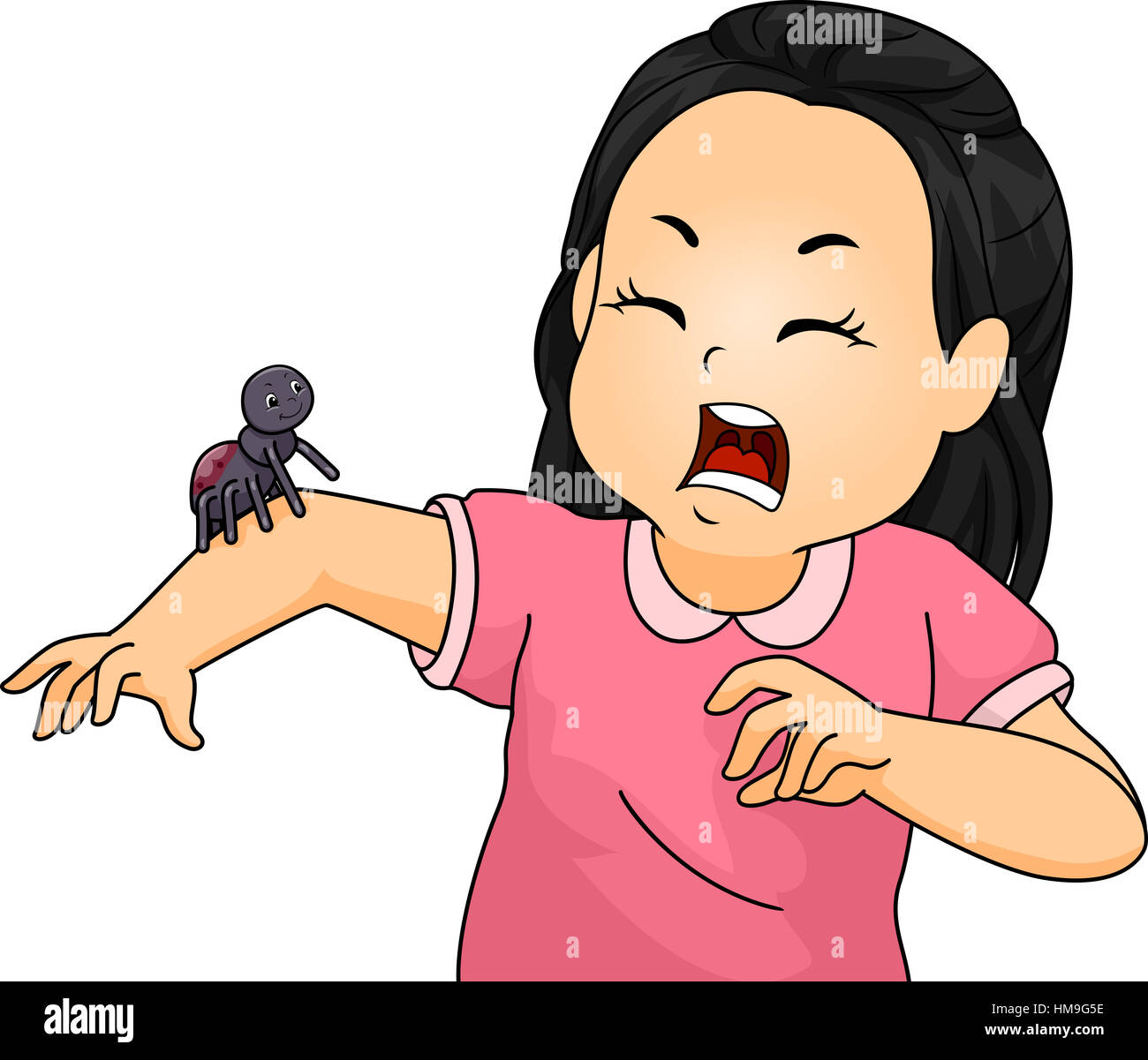 Illustration of a Little Girl Shrieking After Seeing a Spider Stock ...