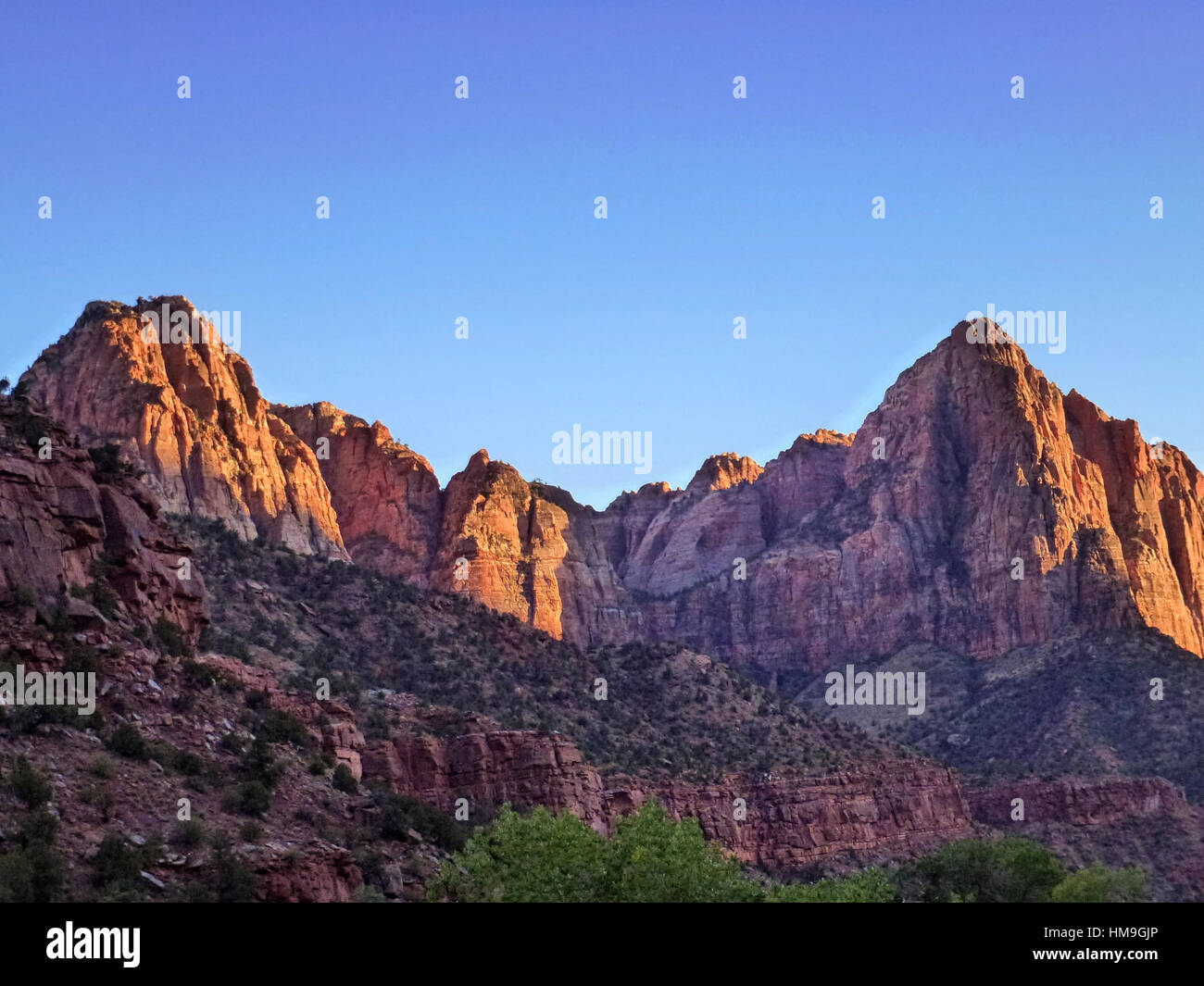 Watchman Rock in summer twilight 1, Zion National Park, Utah, USA Stock ...