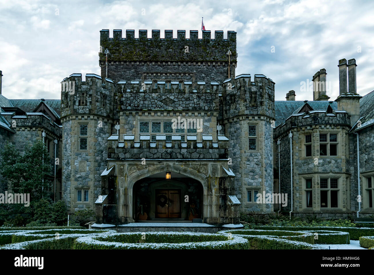 Canada National Historic Building - Front side of Hatley Castle detail ...