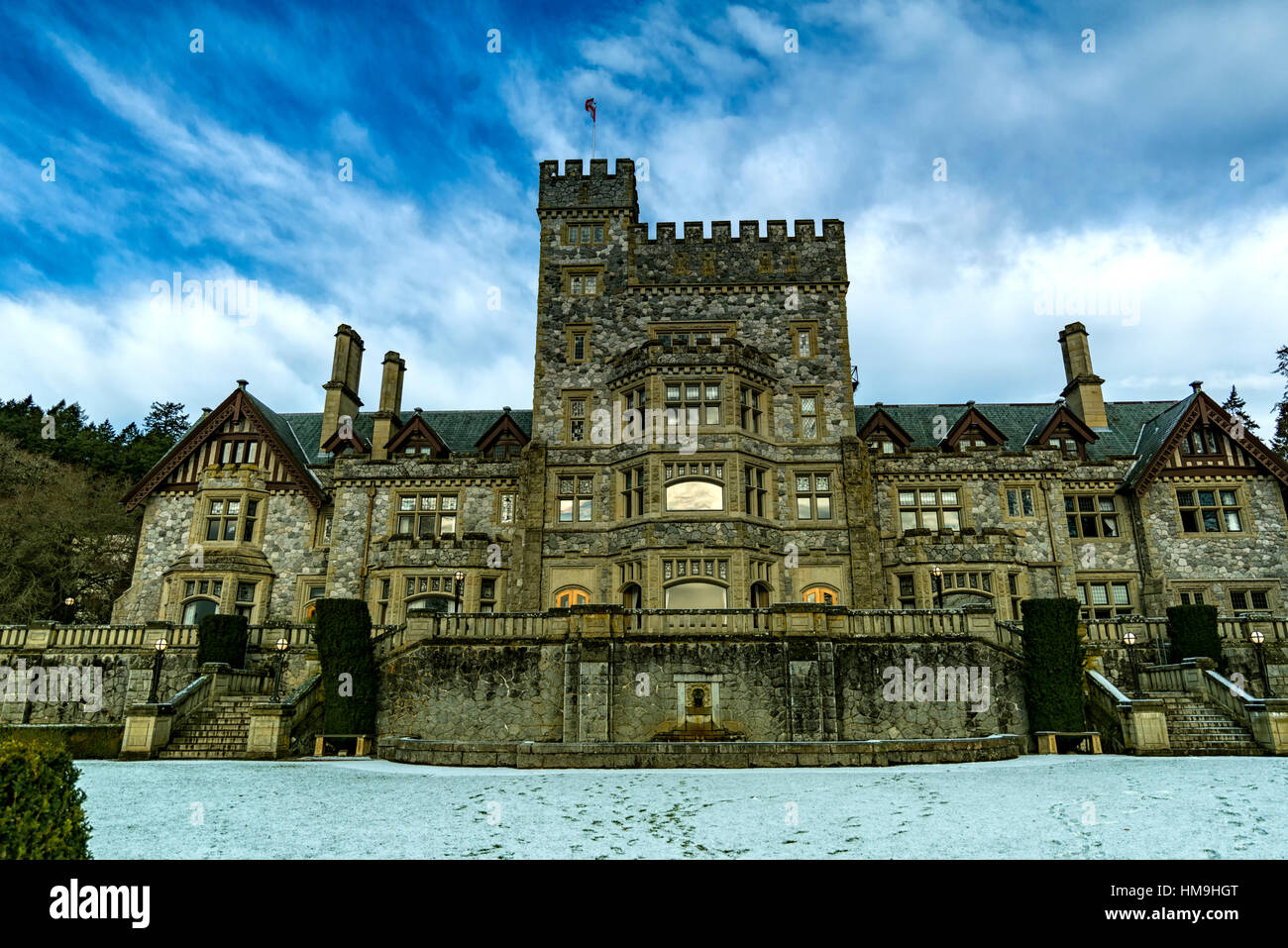 Canada National Historic Building - Back side of Hatley Castle with ...