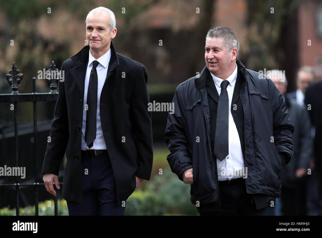 Richard Jobson (left) and Nigel Callaghan arrive for the funeral ...