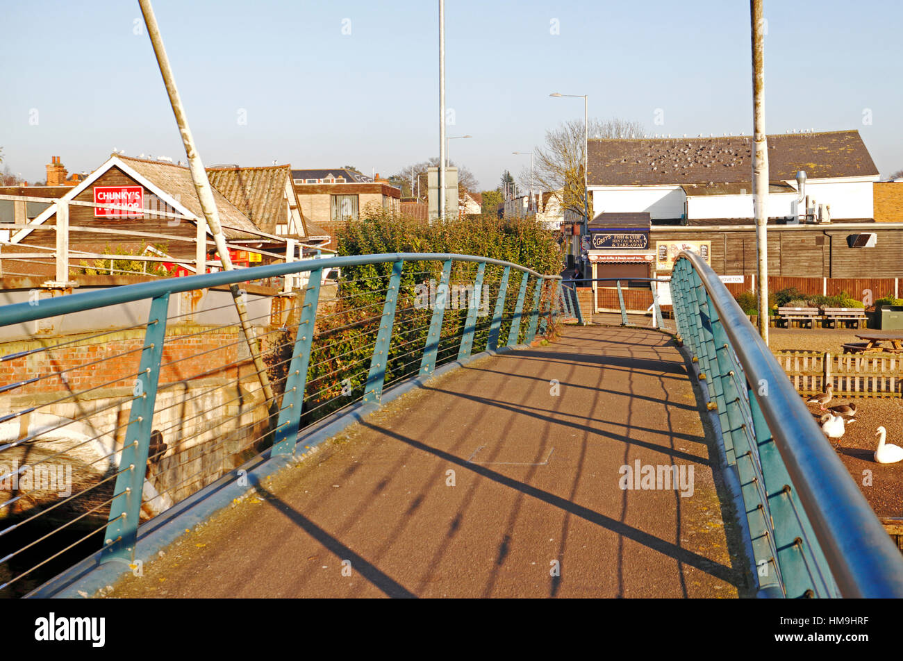 Pedestrian footbridge over the River Bure at Wroxham, Norfolk, England ...
