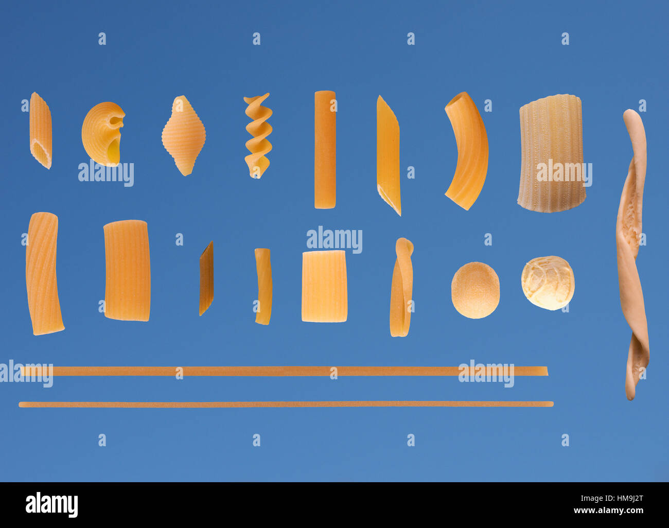 Many different types of Italian pasta including penne macaroni ...