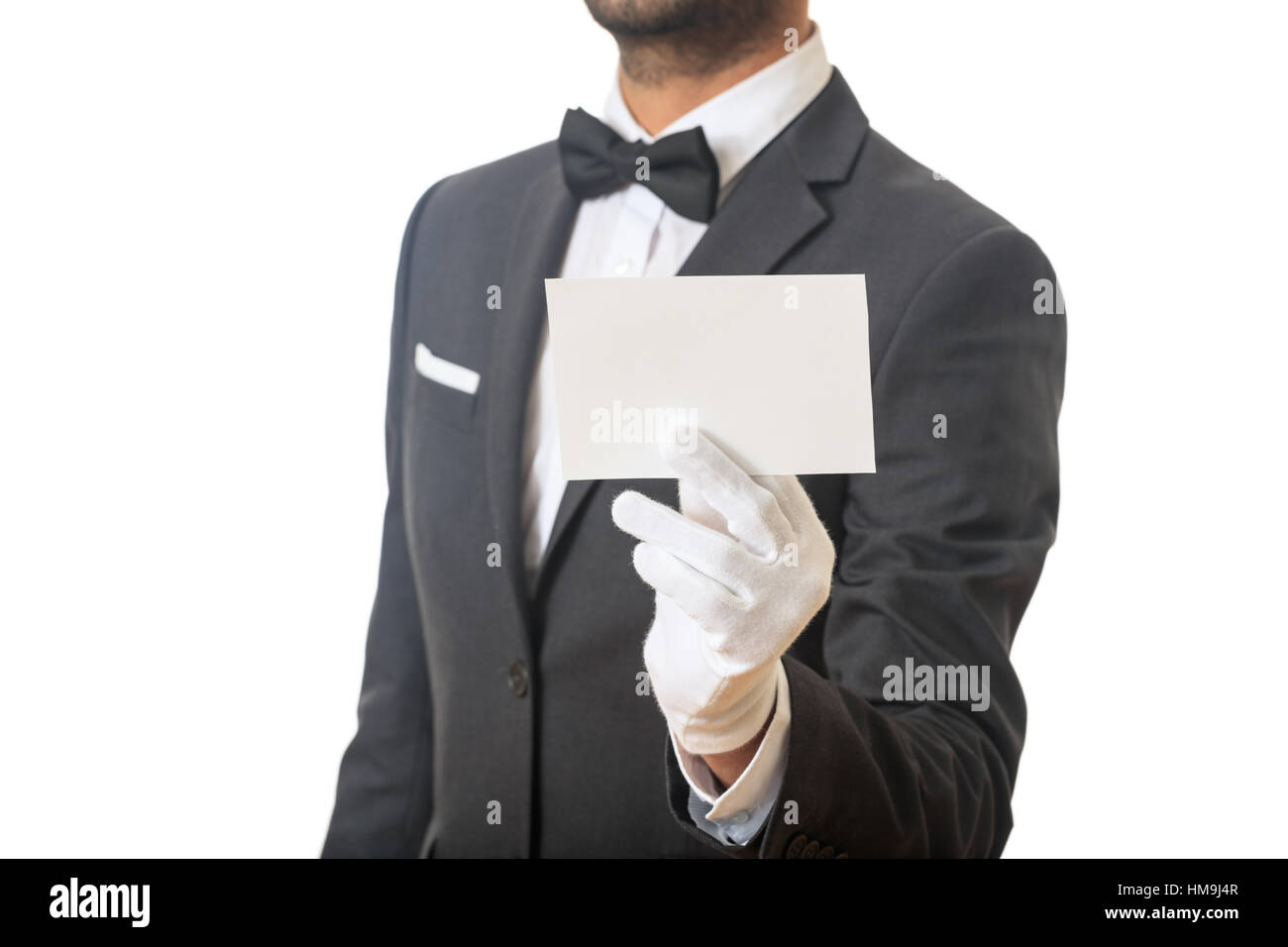 Butler holding a blank paper Stock Photo - Alamy