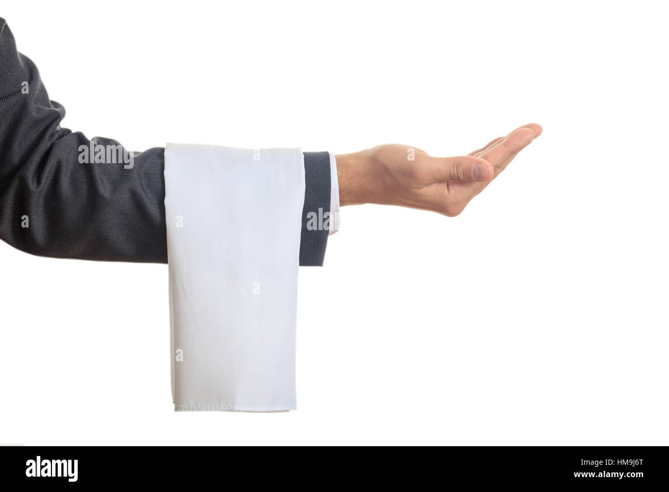 Waiter with a white towel on his arm Stock Photo - Alamy