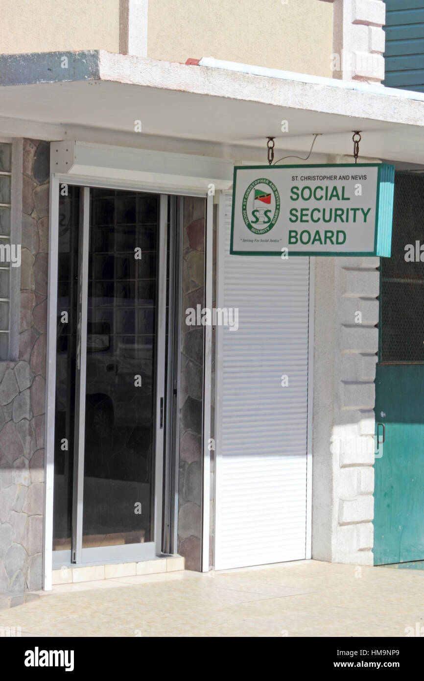 Sign outside Social Security Board office, St Kitts Stock Photo - Alamy