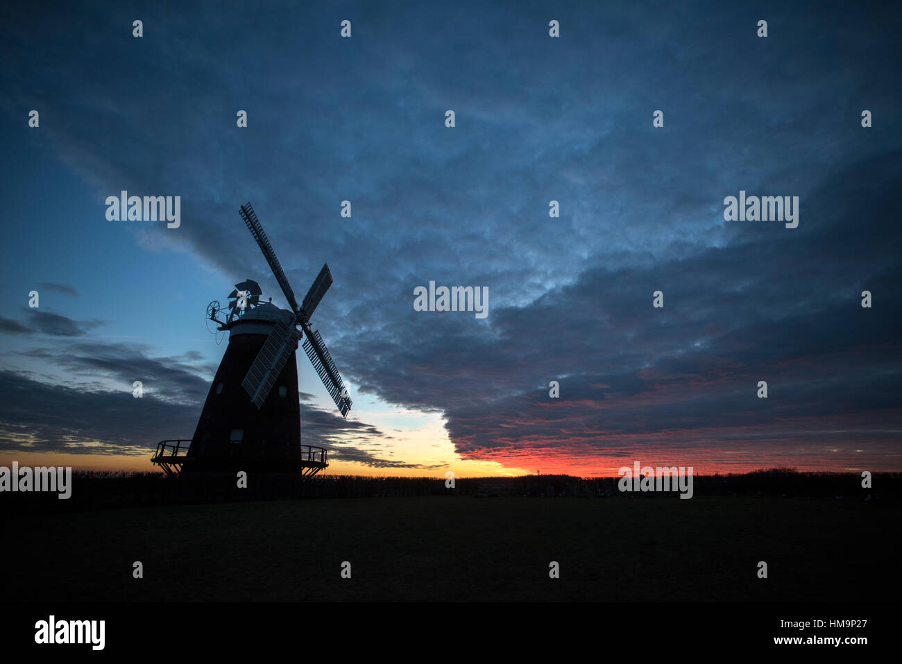 Thaxted windmill against a winter sunset of mackerel sky. 18 January ...