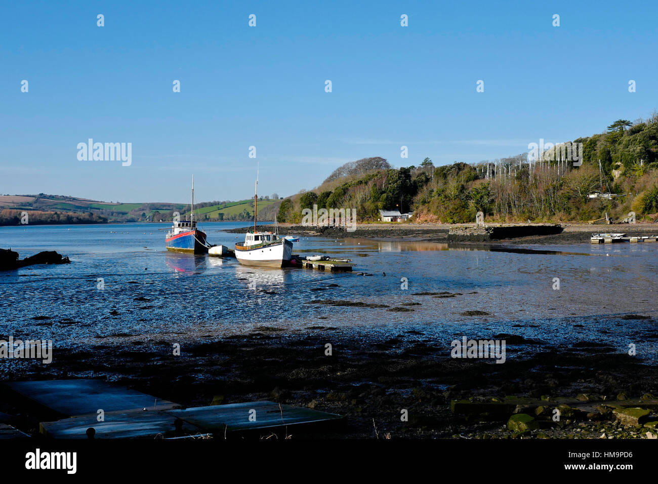 Galmpton Creek at low tide, River Dart, Devon, England UK Stock Photo ...