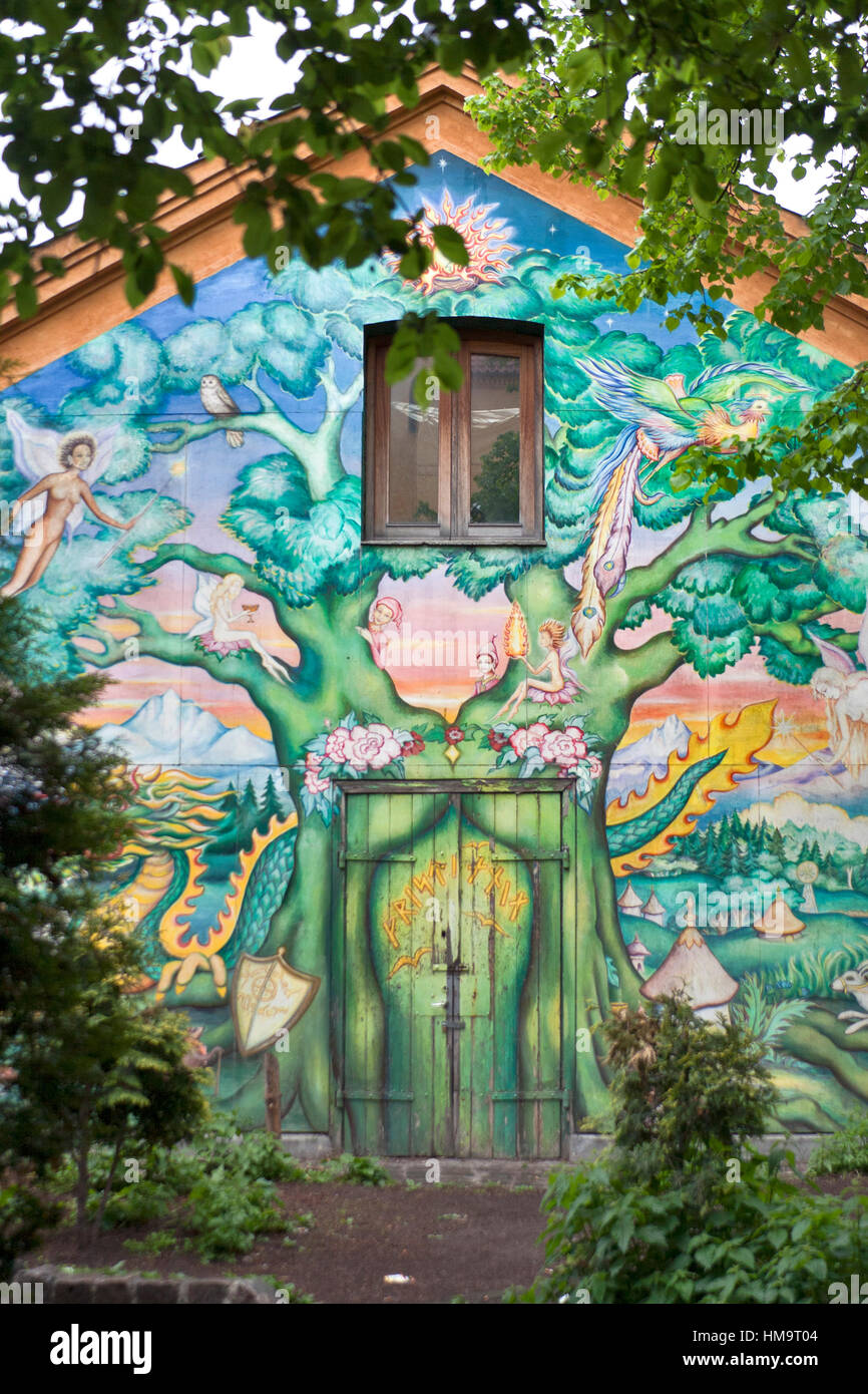 Copenhagen, Denmark - May 31, 2010: Mural in famous Freetown ...