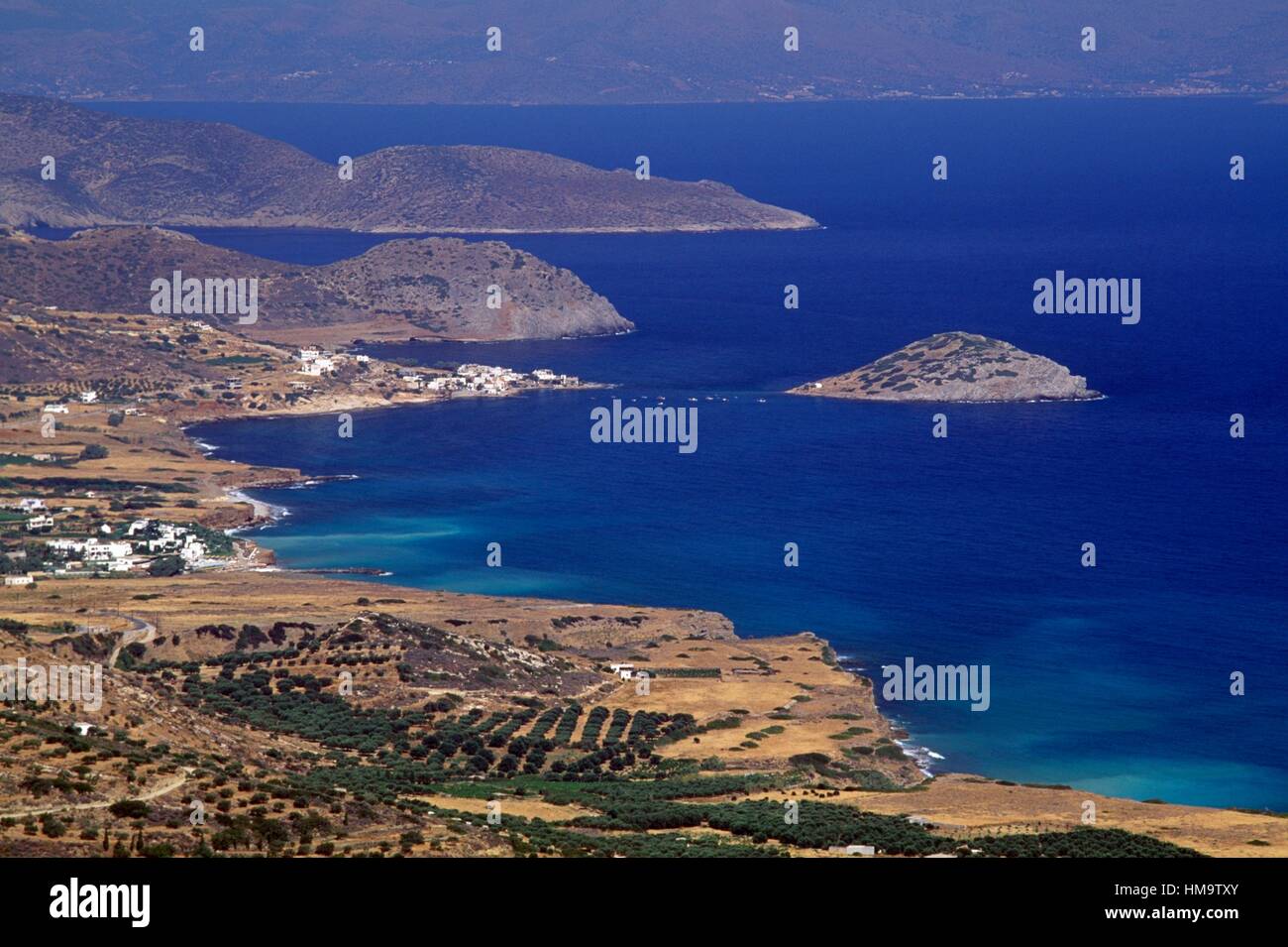 View of the village and bay of Mochlos, Crete, Greece Stock Photo - Alamy