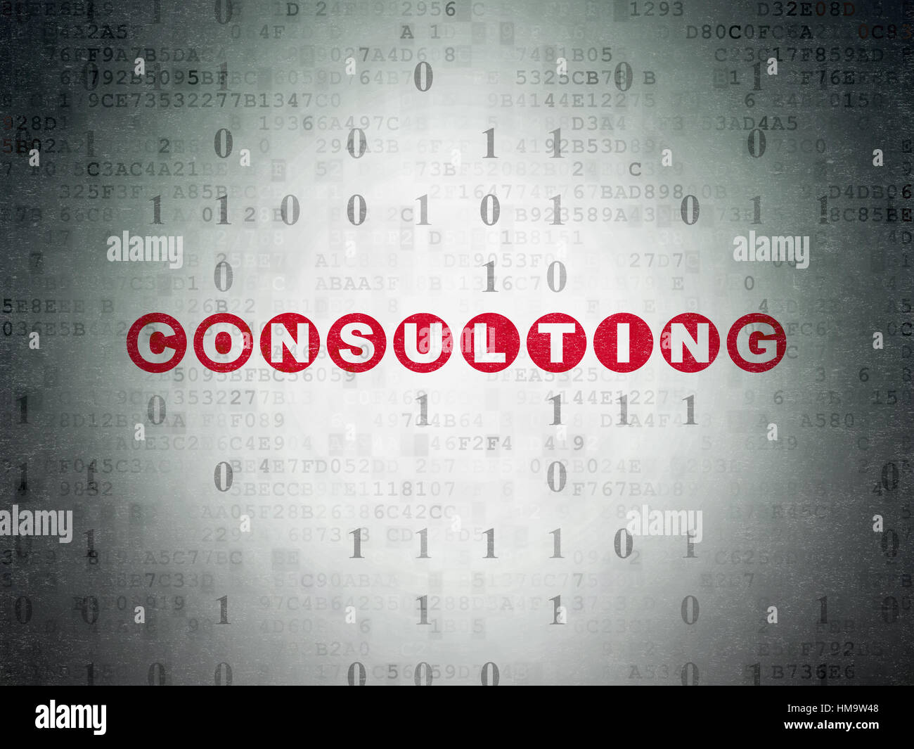Business concept: Painted red text Consulting on Digital Data Paper background with Binary Code ...