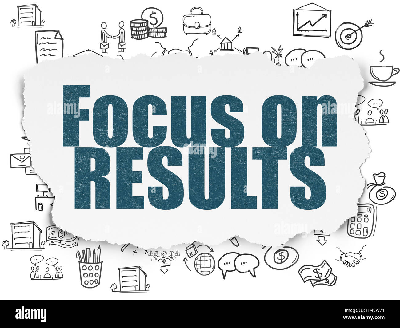 Finance concept: Painted blue text Focus on RESULTS on Torn Paper ...