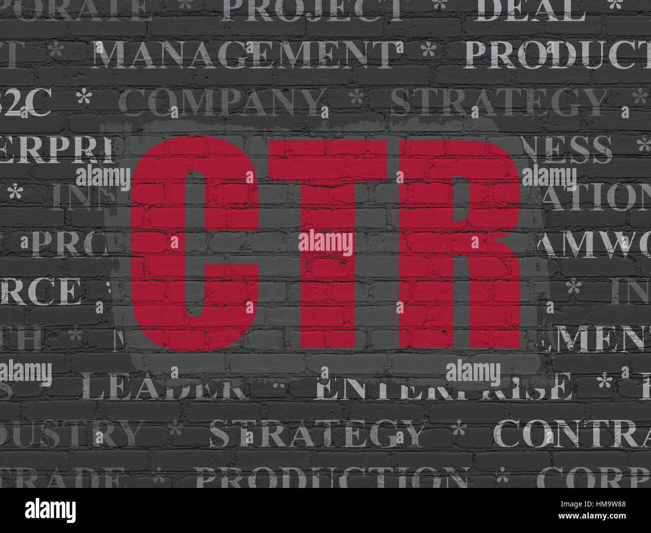 Finance concept: Painted red text CTR on Black Brick wall background ...