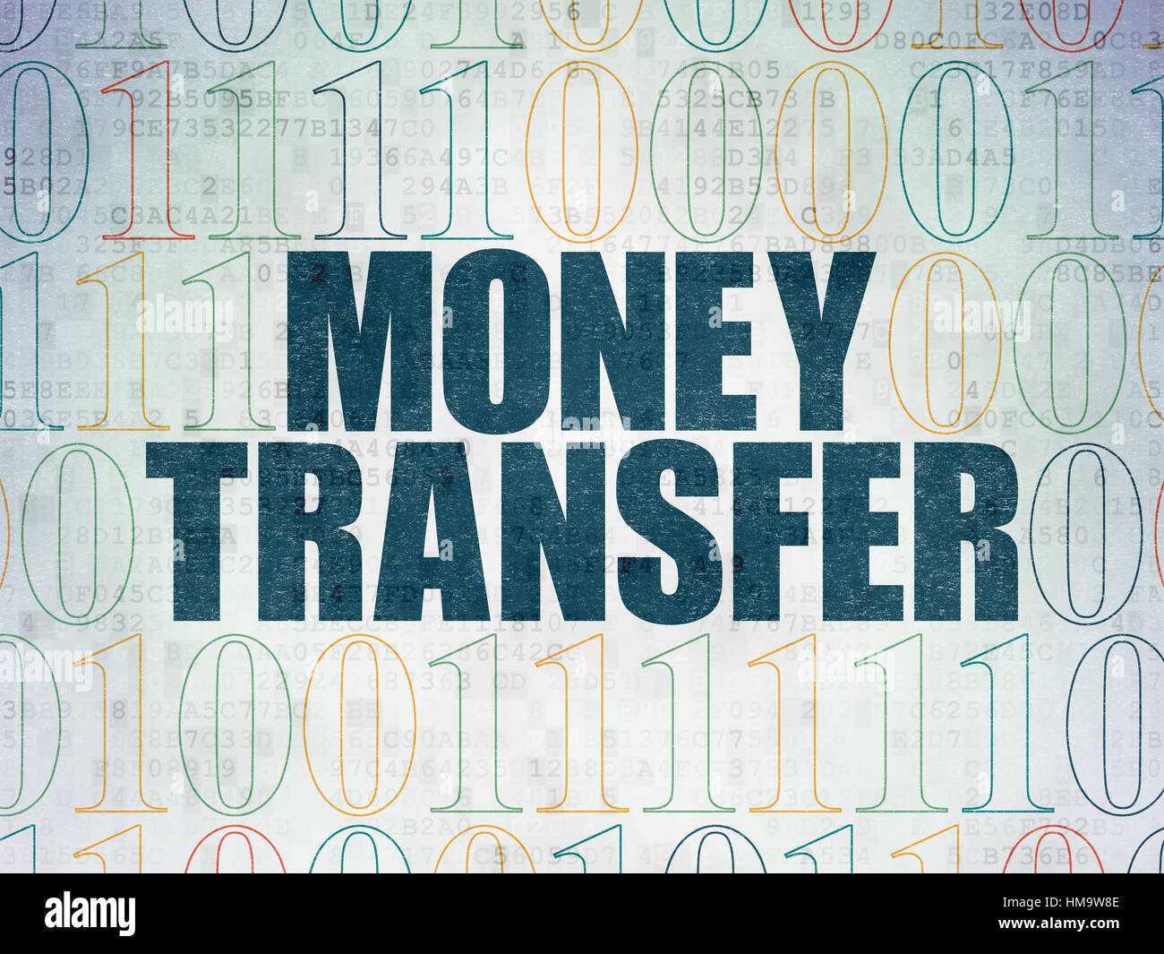 Finance concept: Painted blue text Money Transfer on Digital Data Paper ...