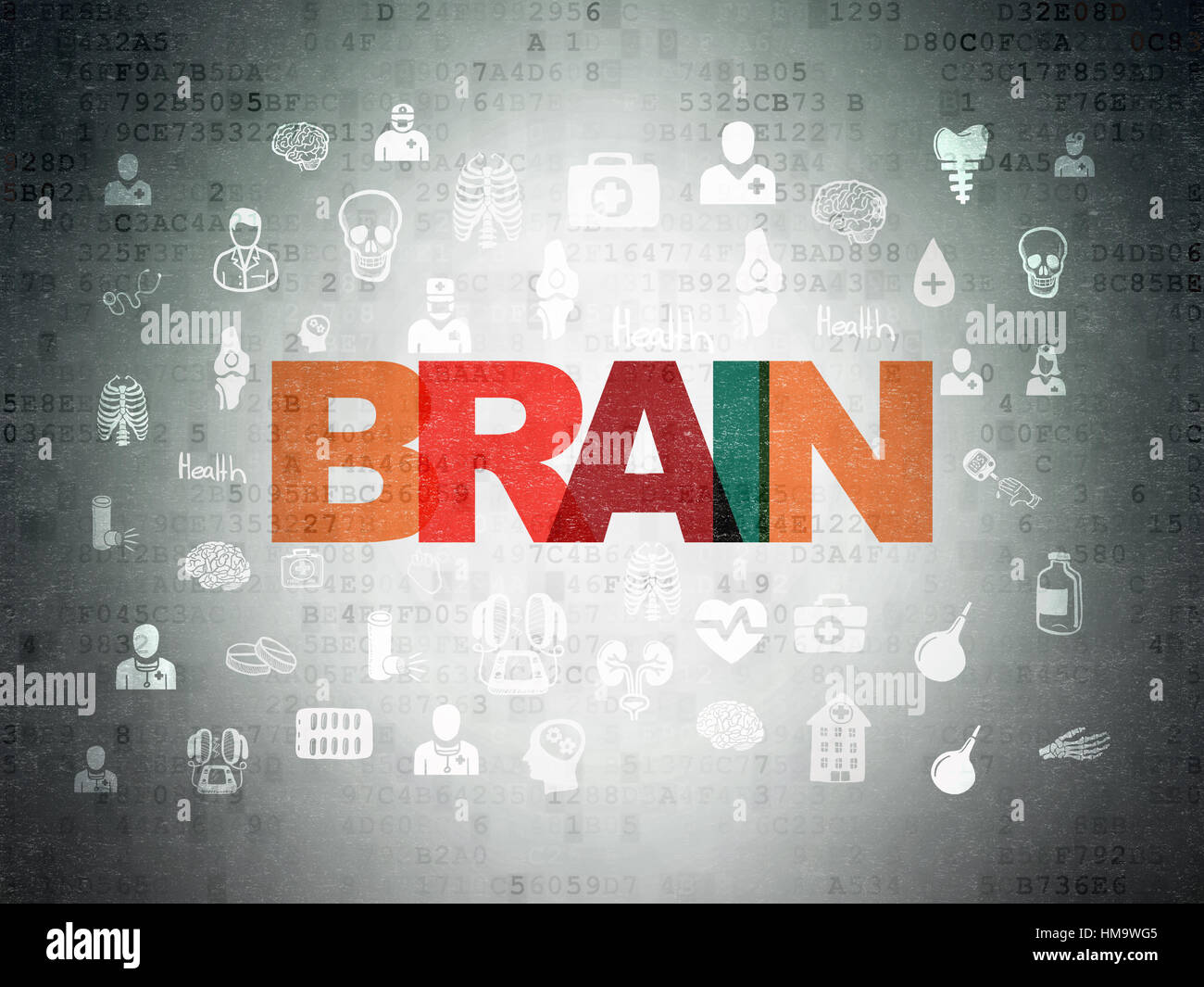 Healthcare concept: Painted multicolor text Brain on Digital Data Paper ...