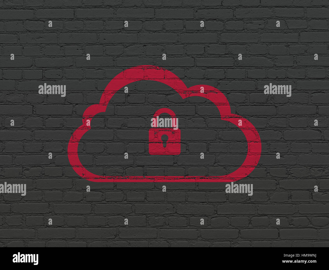 Cloud computing concept: Painted red Cloud With Padlock icon on Black ...