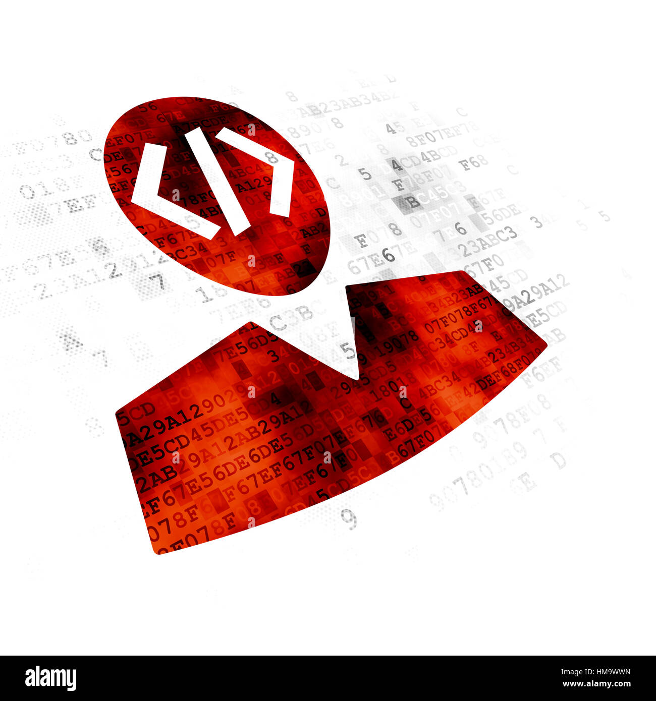 Software concept: Pixelated red Programmer icon on Digital background ...