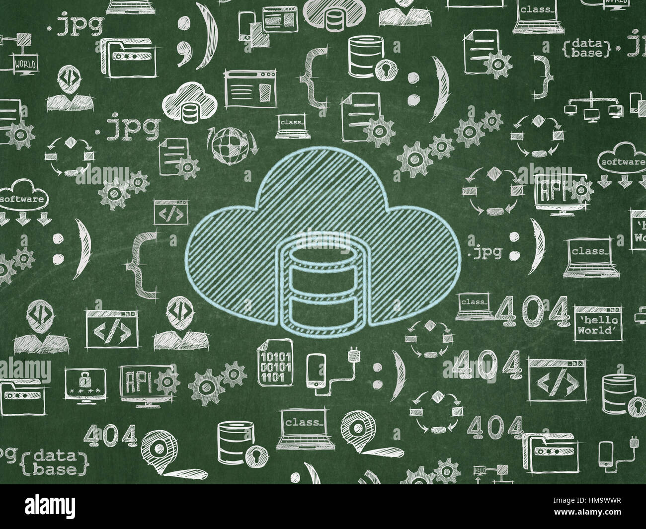 Programming concept: Chalk Blue Database With Cloud icon on School ...