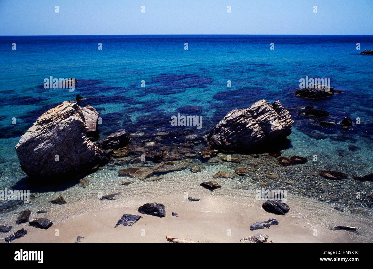 Beach with rocks, Xerokampos, Crete, Greece Stock Photo - Alamy