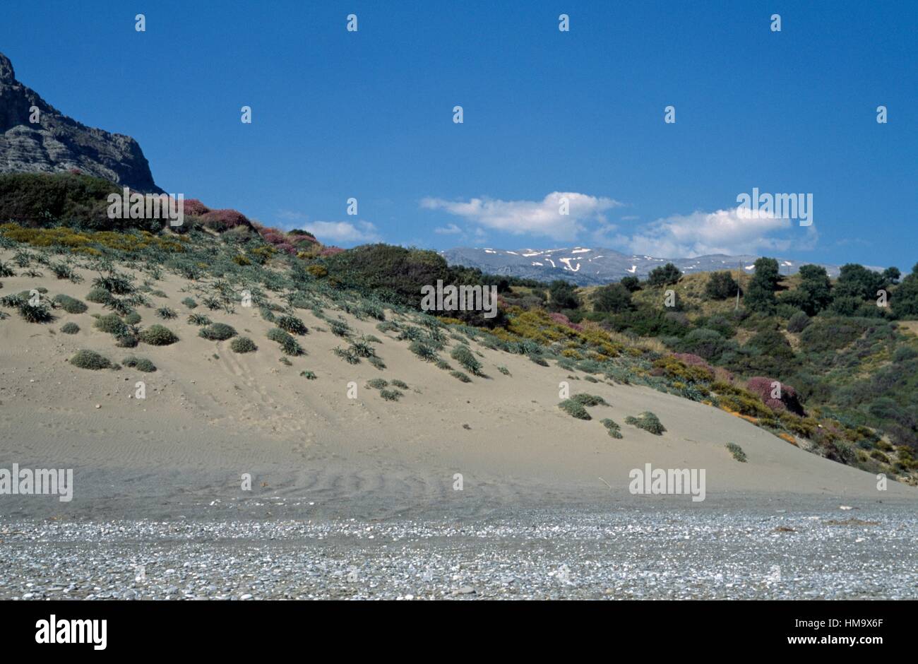 Beach with Mount Dikti in the background, Keratokampos, Crete, Greece ...